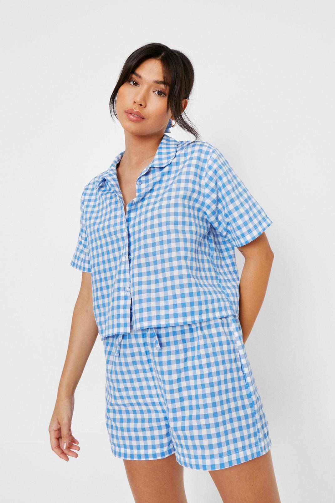 Gingham 3 Pc Pajama Shorts Set Nasty Gal